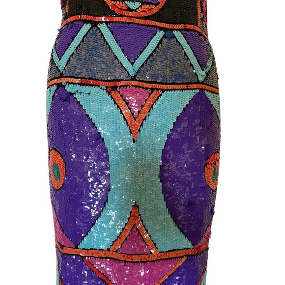Dresses | 9s Beaded Dress Sequin Cocktail Dress Art Deco Color Block ...